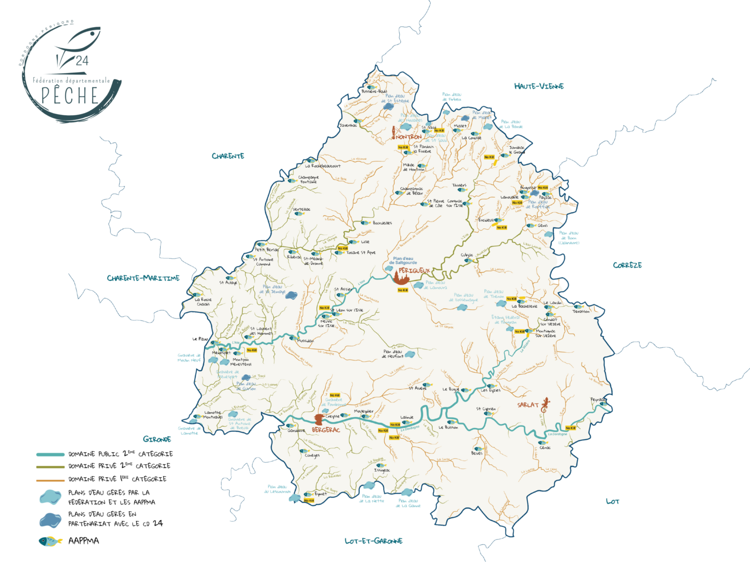 Carte hydrographique Dordogne | Fédération Pêche Dordogne