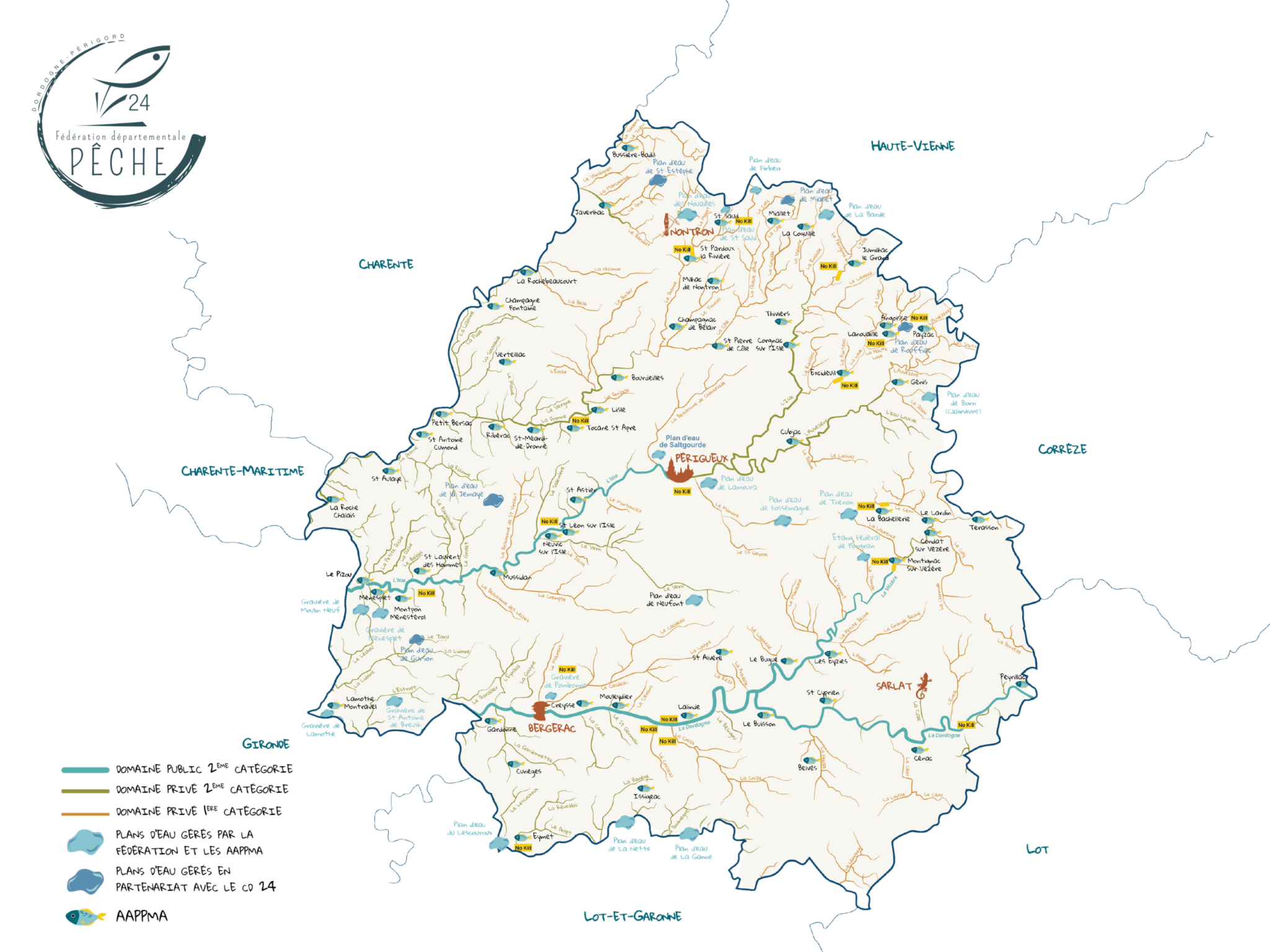 Carte hydrographique Dordogne | Fédération Pêche Dordogne